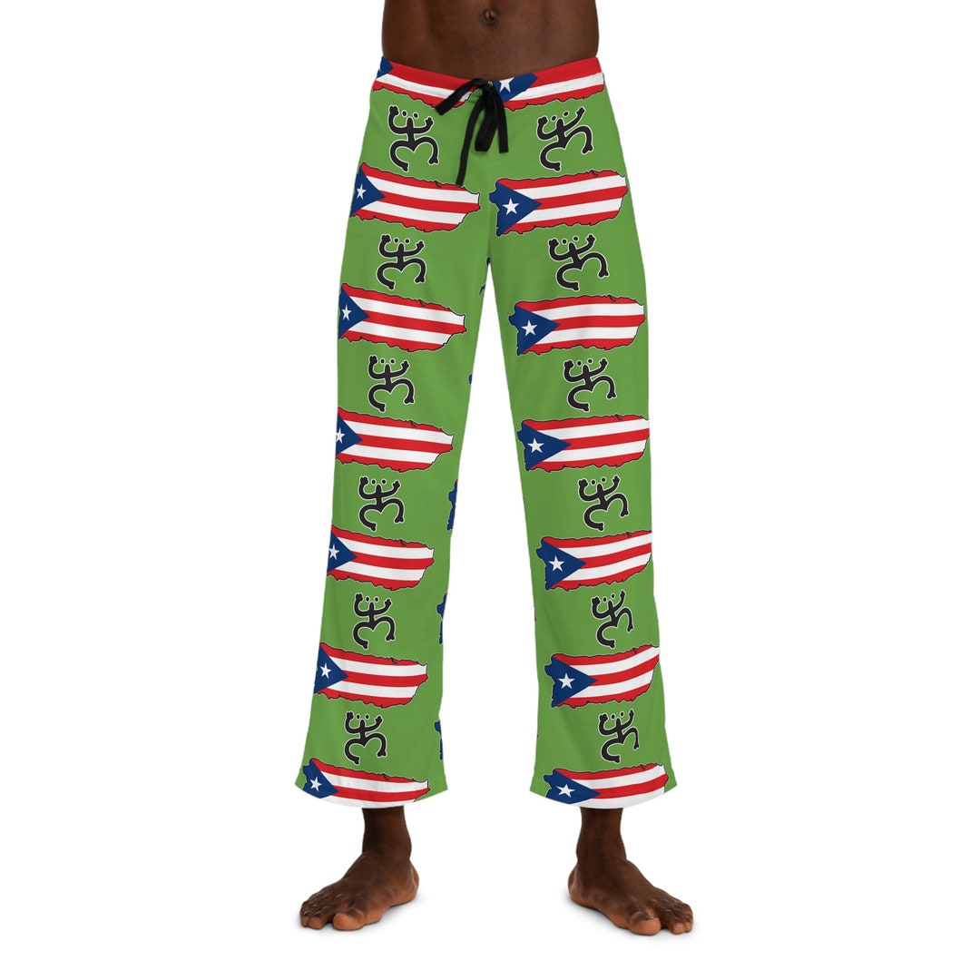 Puerto Rico Country Shape Flag With Black Coqui Taino Men's Pajama ...