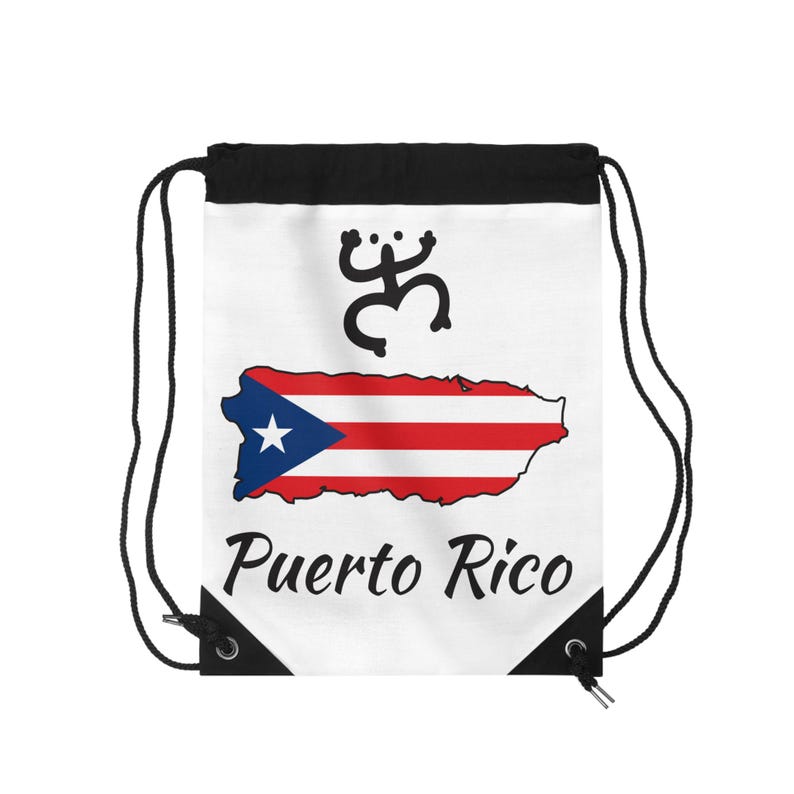 Puerto Rico Island Flag With Coqui Taino White Drawstring Bag, Gym Sack ...