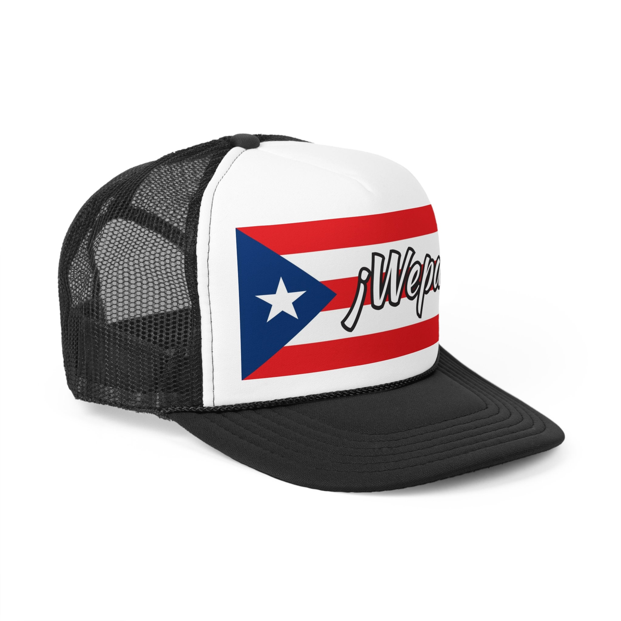 Puerto Rico Country Flag With Wepa in White Trucker Caps - Multiple ...