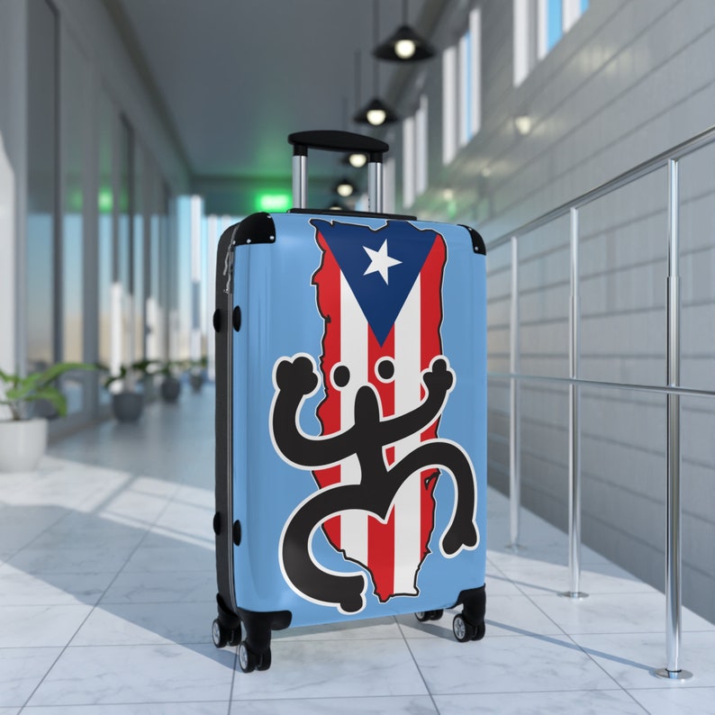 Puerto Rico Island Flag With Coqui Taino Suitcases in Light Blue 3 ...