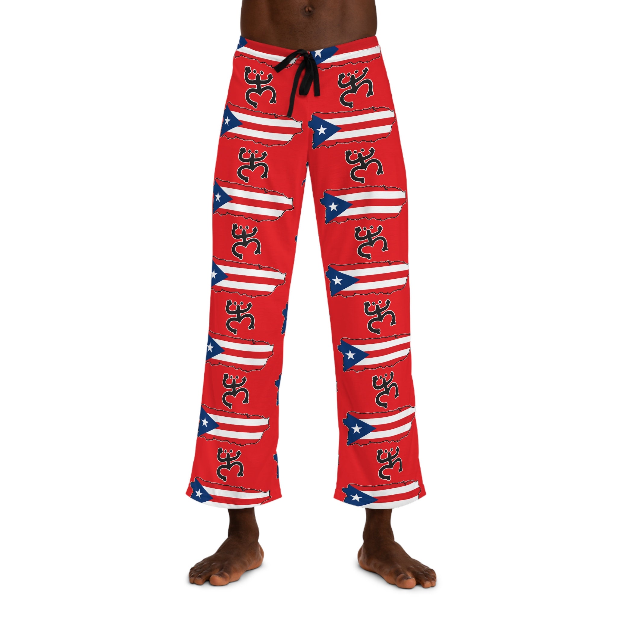Puerto Rico Country Shape Flag With Black Coqui Taino Men's Pajama ...
