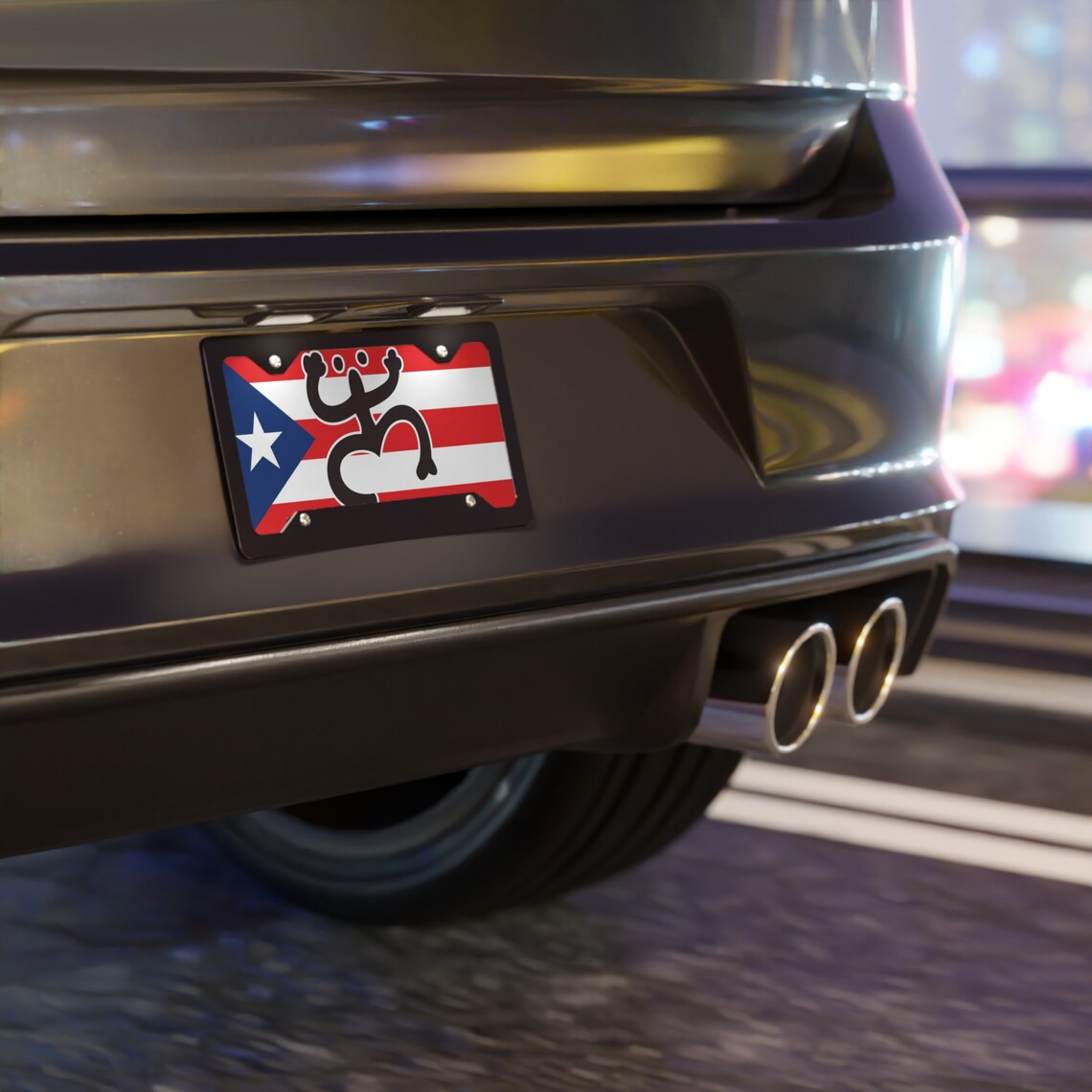 Puerto Rico Flag With Coqui Taino in Black Vanity Car Plate Tablilla - Etsy