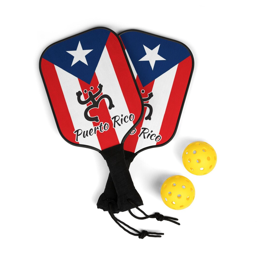 Puerto Rico Flag With Coqui Taino in Black Letters Pickleball Paddle ...