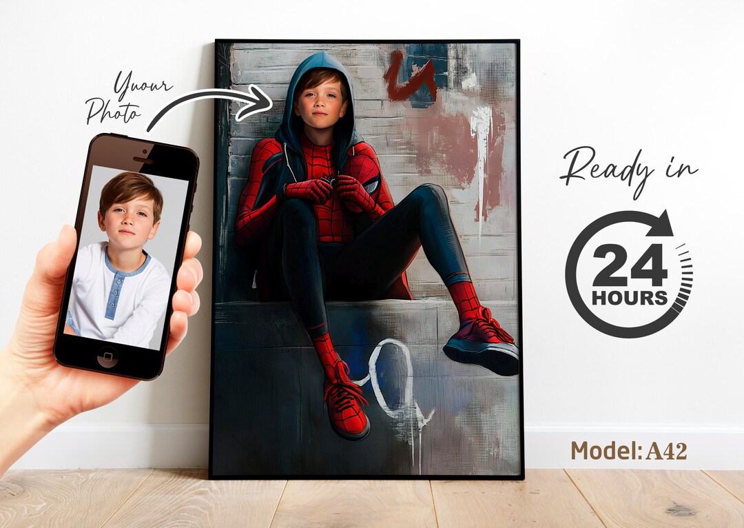 Custom Spider Hero Portrait, Personalized Photo Art for Kids & Fans ...