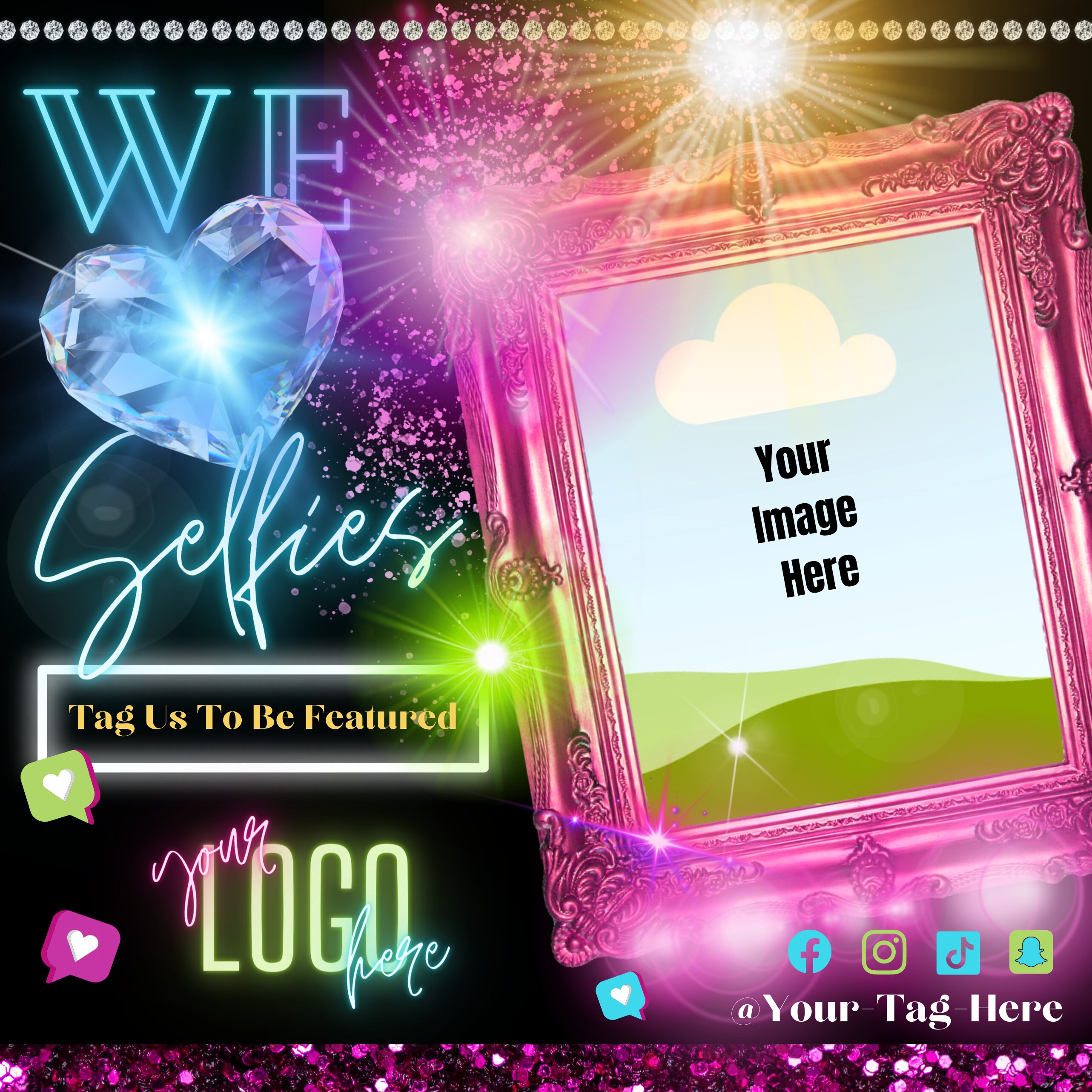 We Love Selfies Multi Colors DIY Canva Template, Stock Images, Flyer ...