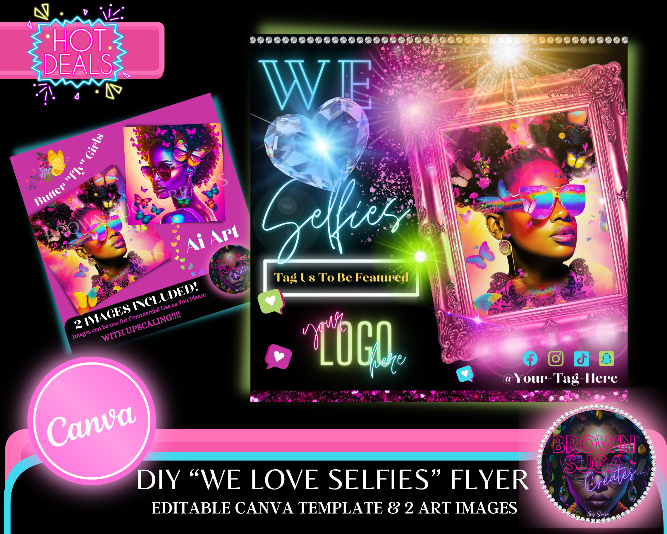 We Love Selfies Multi Colors DIY Canva Template, Stock Images, Flyer ...