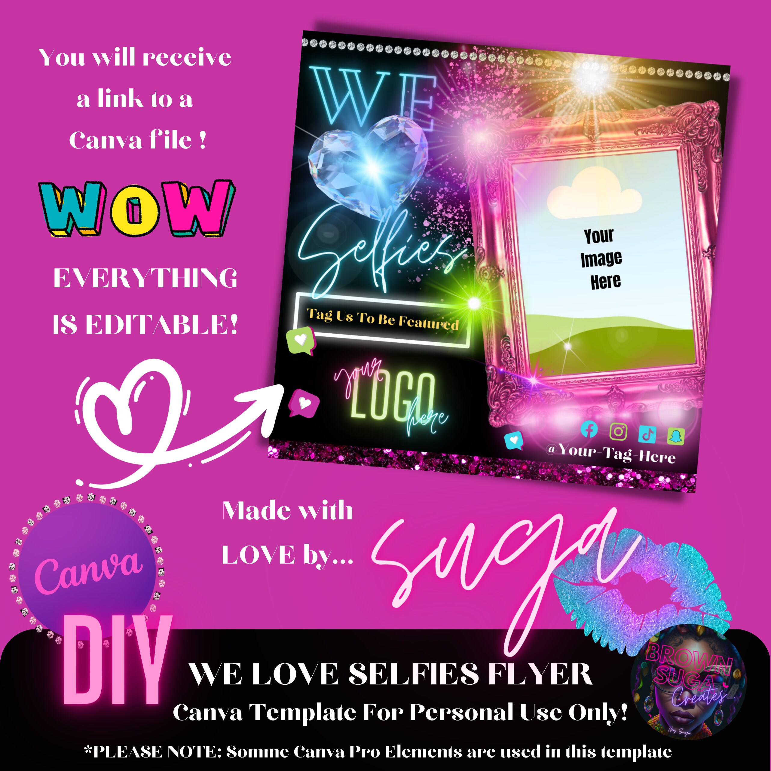 We Love Selfies Multi Colors DIY Canva Template, Stock Images, Flyer ...