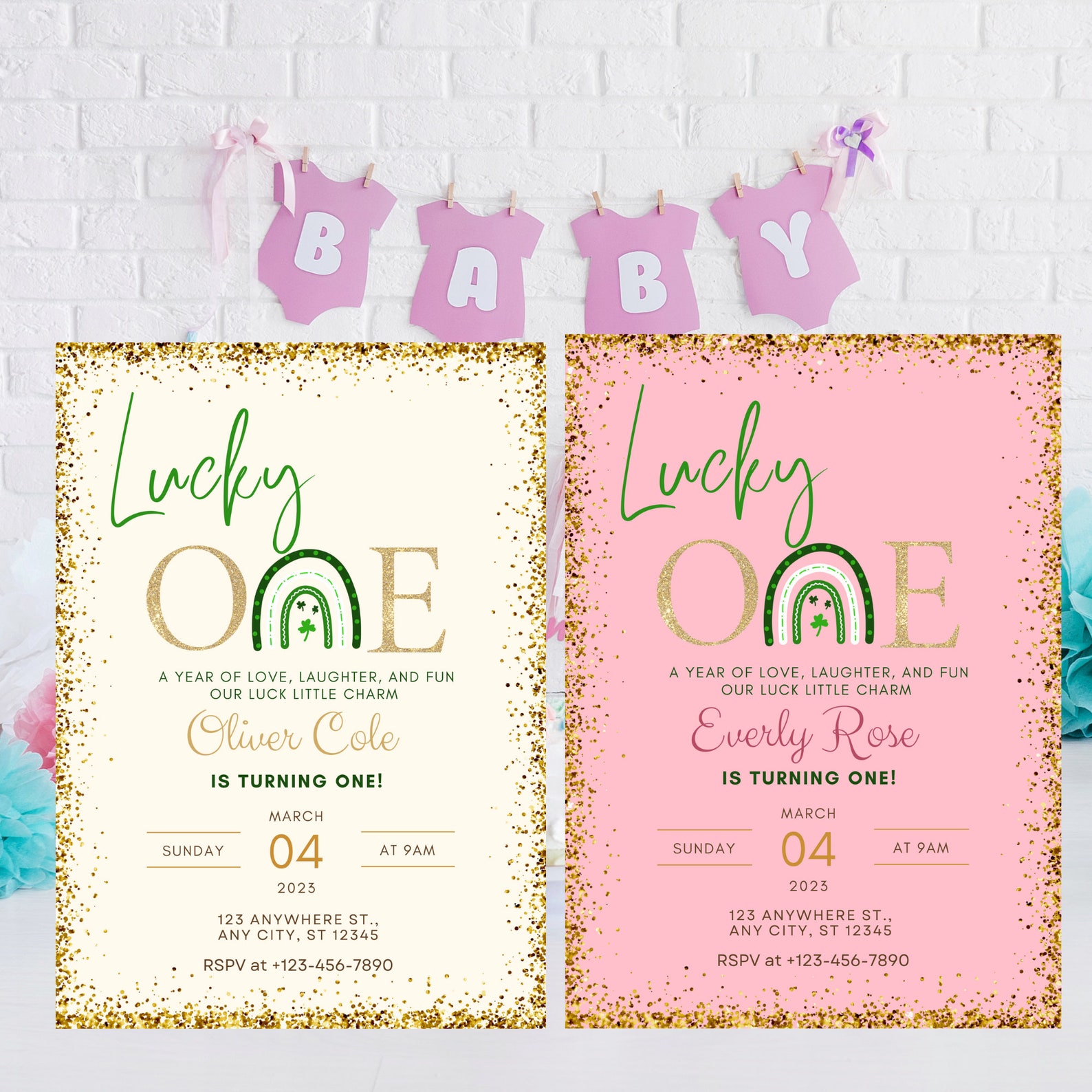 DIGITAL Editable Lucky One Birthday Invitations, First Birthday, Baby ...