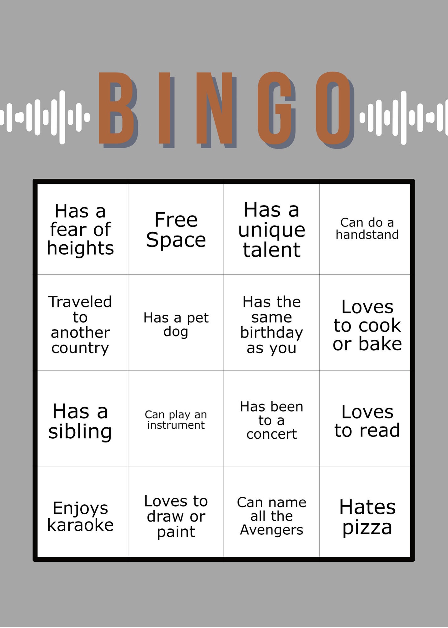 ICEBREAKER / NETWORKING Bingo Card Teenager Friendly digital Download ...