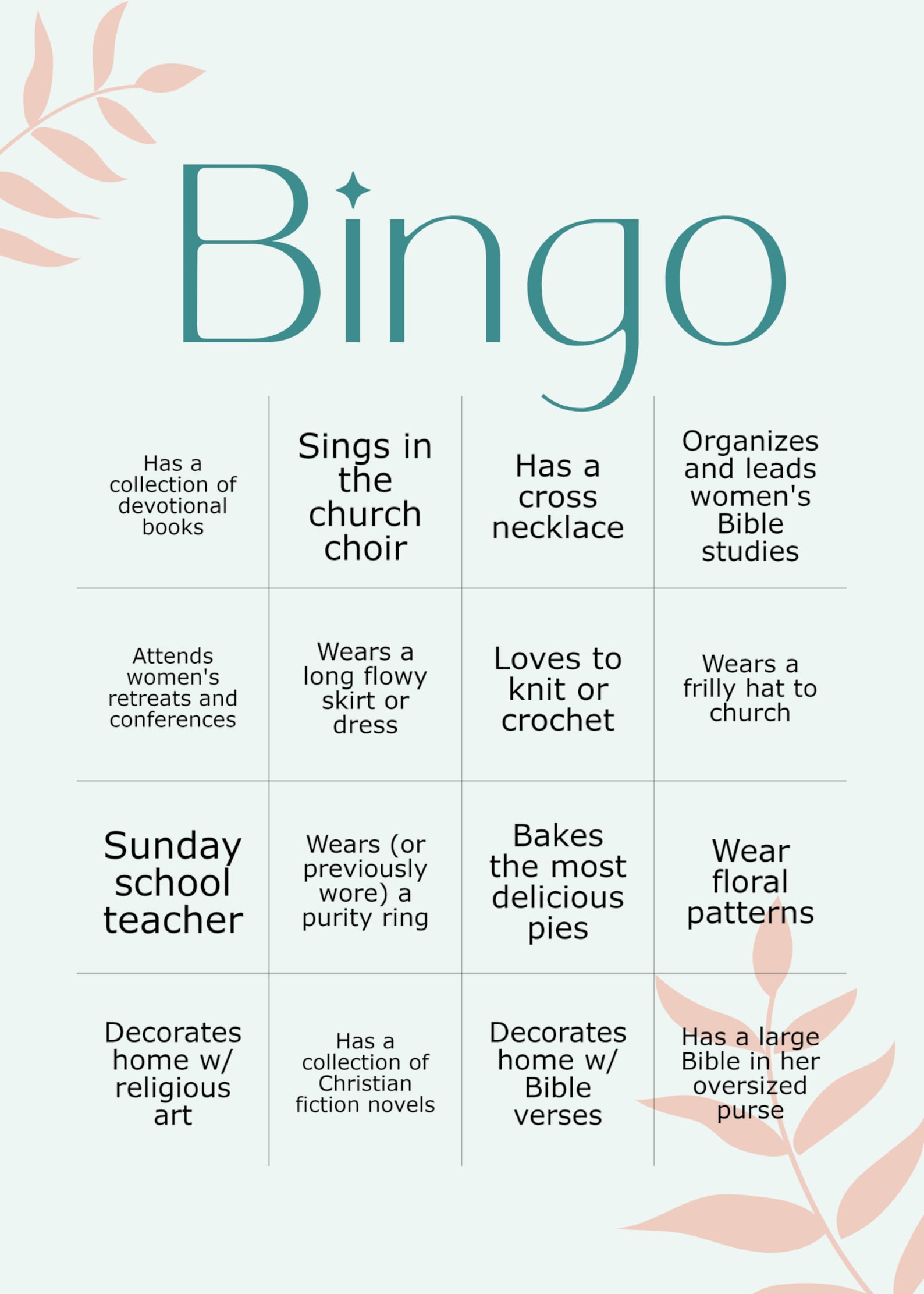 Women's Edition Christian Bingo Card: Faith-based Icebreaker Game ...