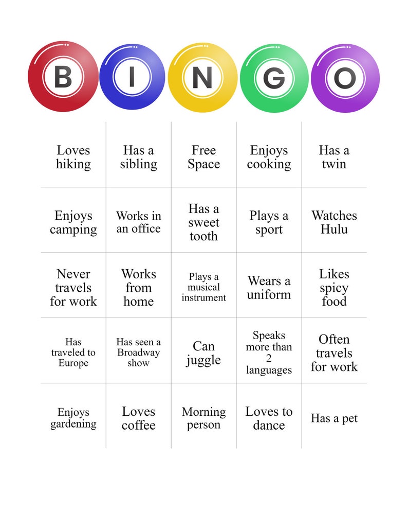 ICEBREAKER / NETWORKING BINGO Card digital Download/ Print at Home 4.25 ...
