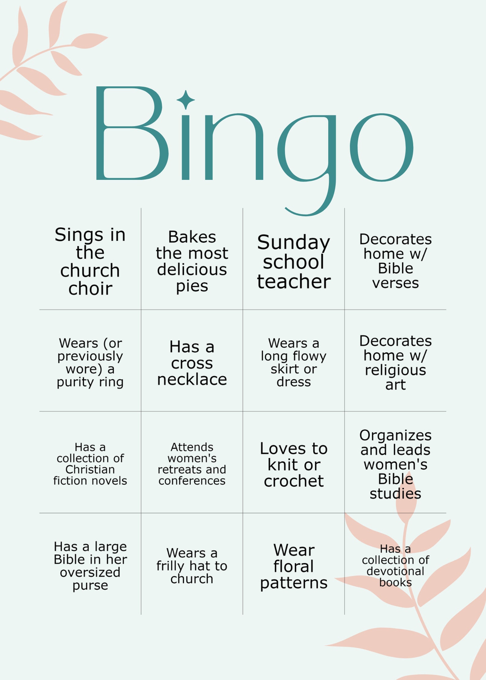Women's Edition Christian Bingo Card: Faith-based Icebreaker Game ...