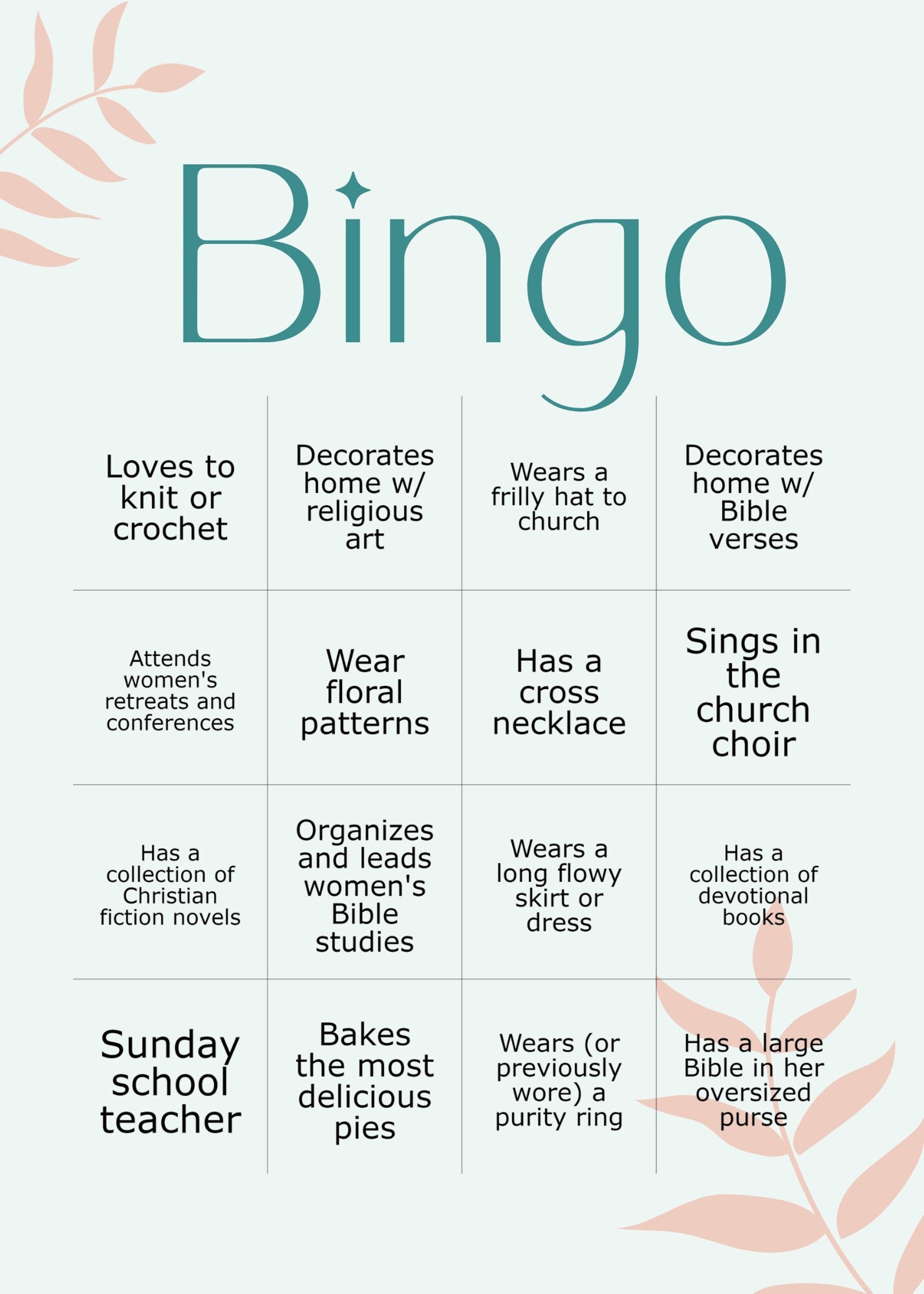 Women's Edition Christian Bingo Card: Faith-based Icebreaker Game ...
