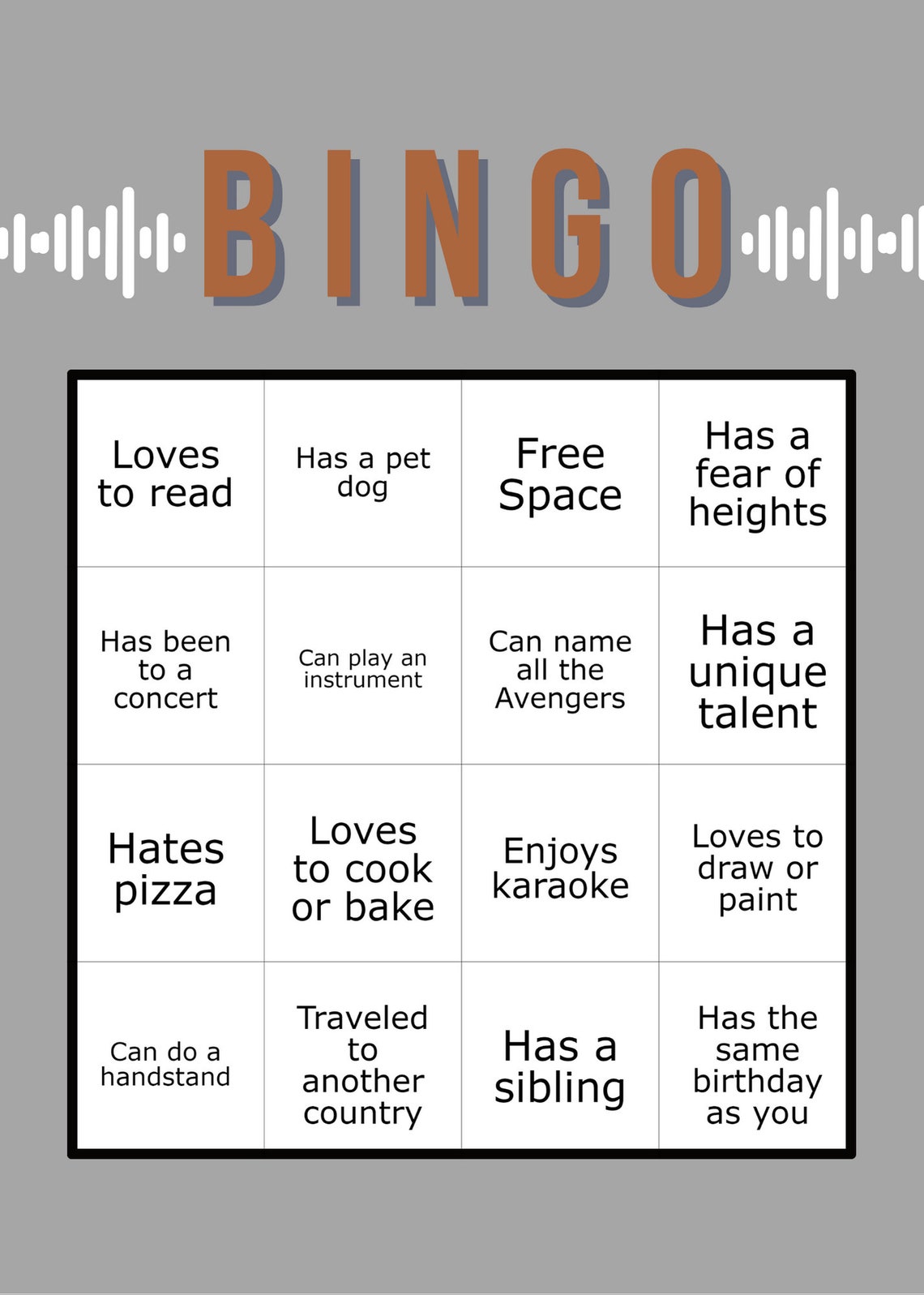 ICEBREAKER / NETWORKING Bingo Card Teenager Friendly digital Download ...