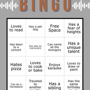 ICEBREAKER / NETWORKING Bingo Card Teenager Friendly digital Download ...