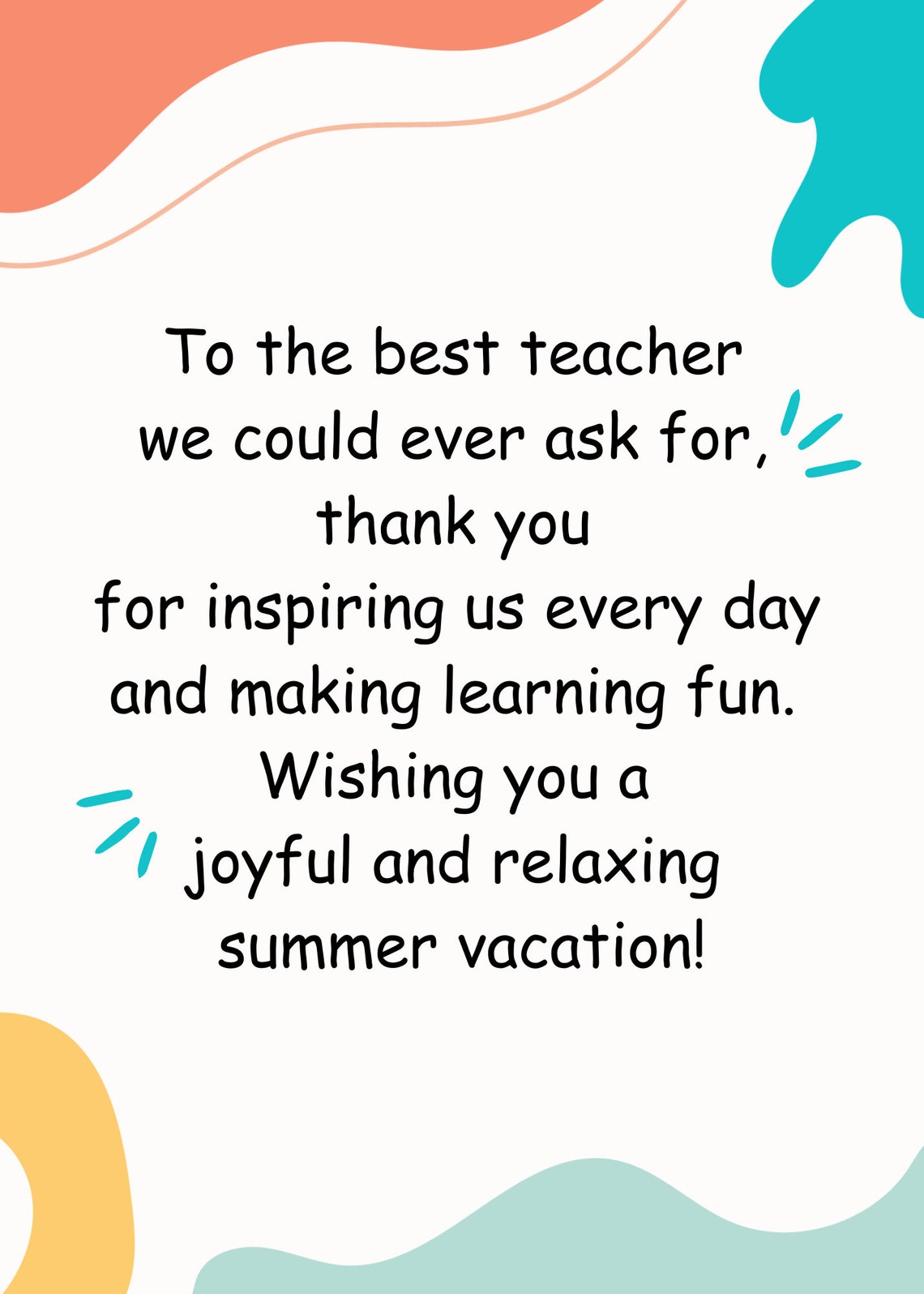 Thank You so Much to the Best Teacher: End of School Year Greeting Card ...