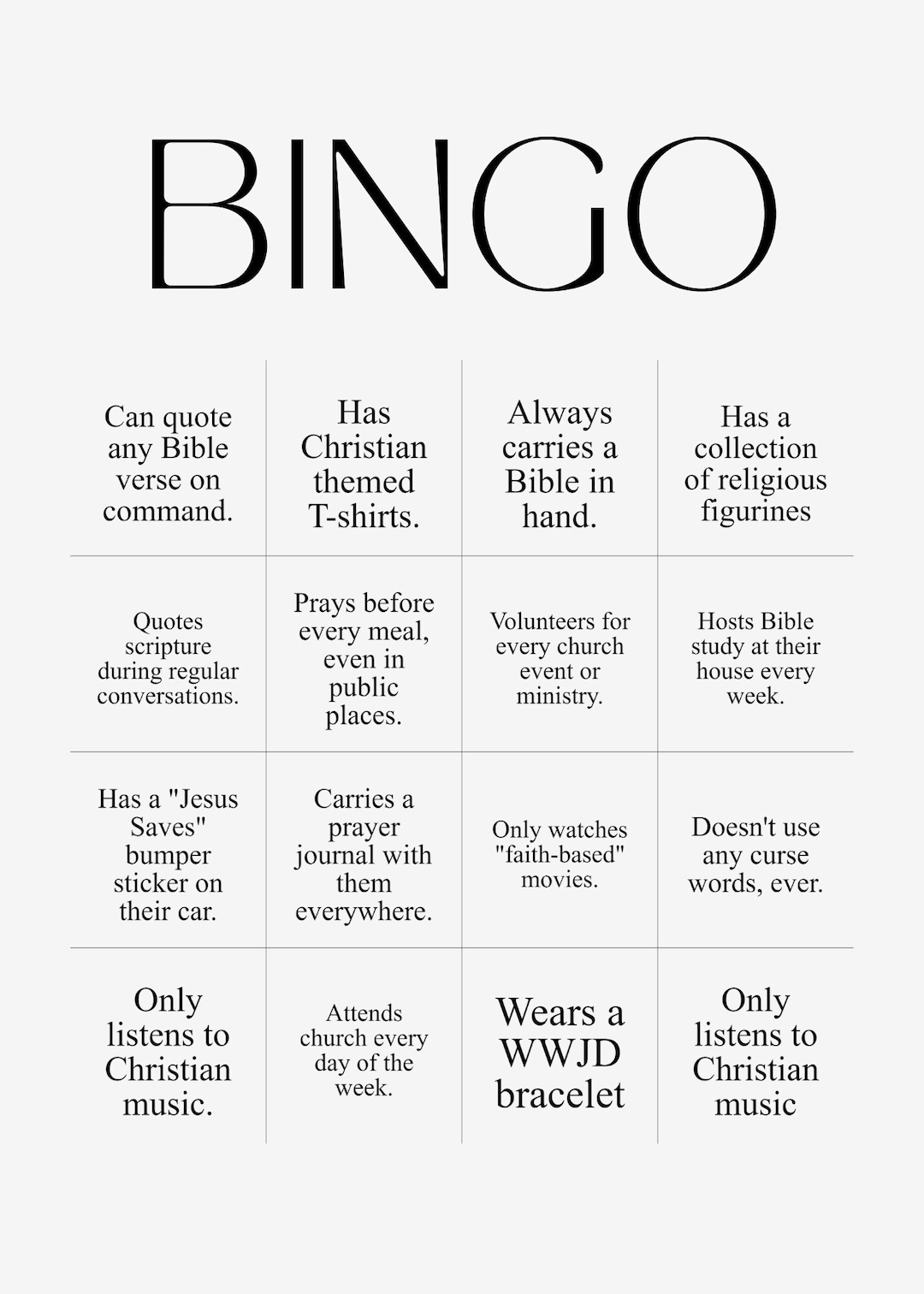 Christian Bingo Card: Faith-based Icebreaker Game digital Download ...