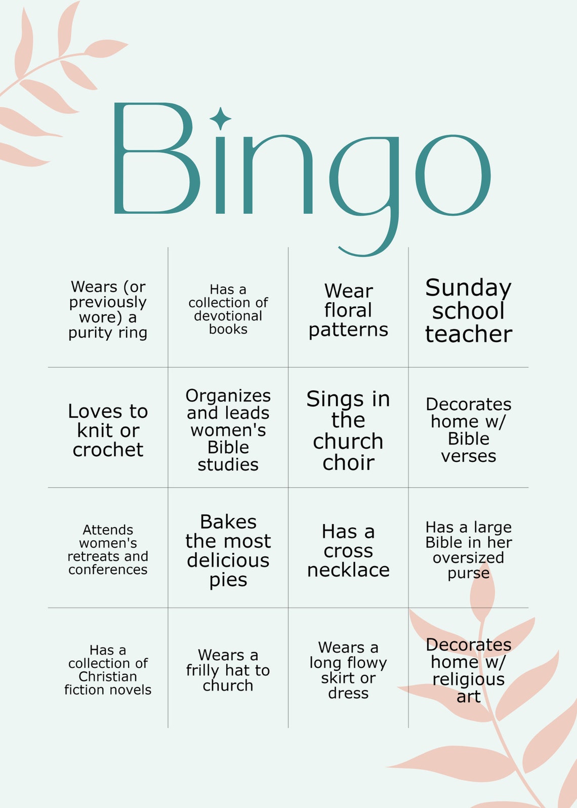 Women's Edition Christian Bingo Card: Faith-based Icebreaker Game ...