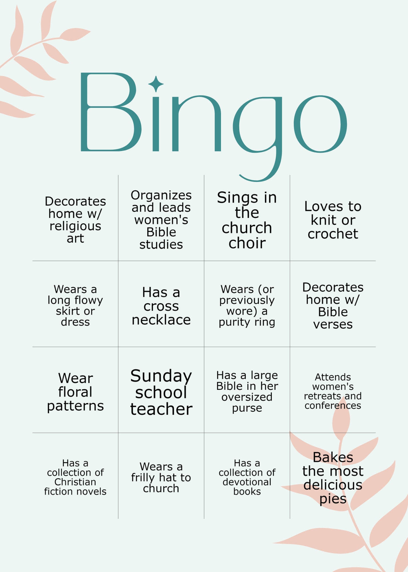 Women's Edition Christian Bingo Card: Faith-based Icebreaker Game ...