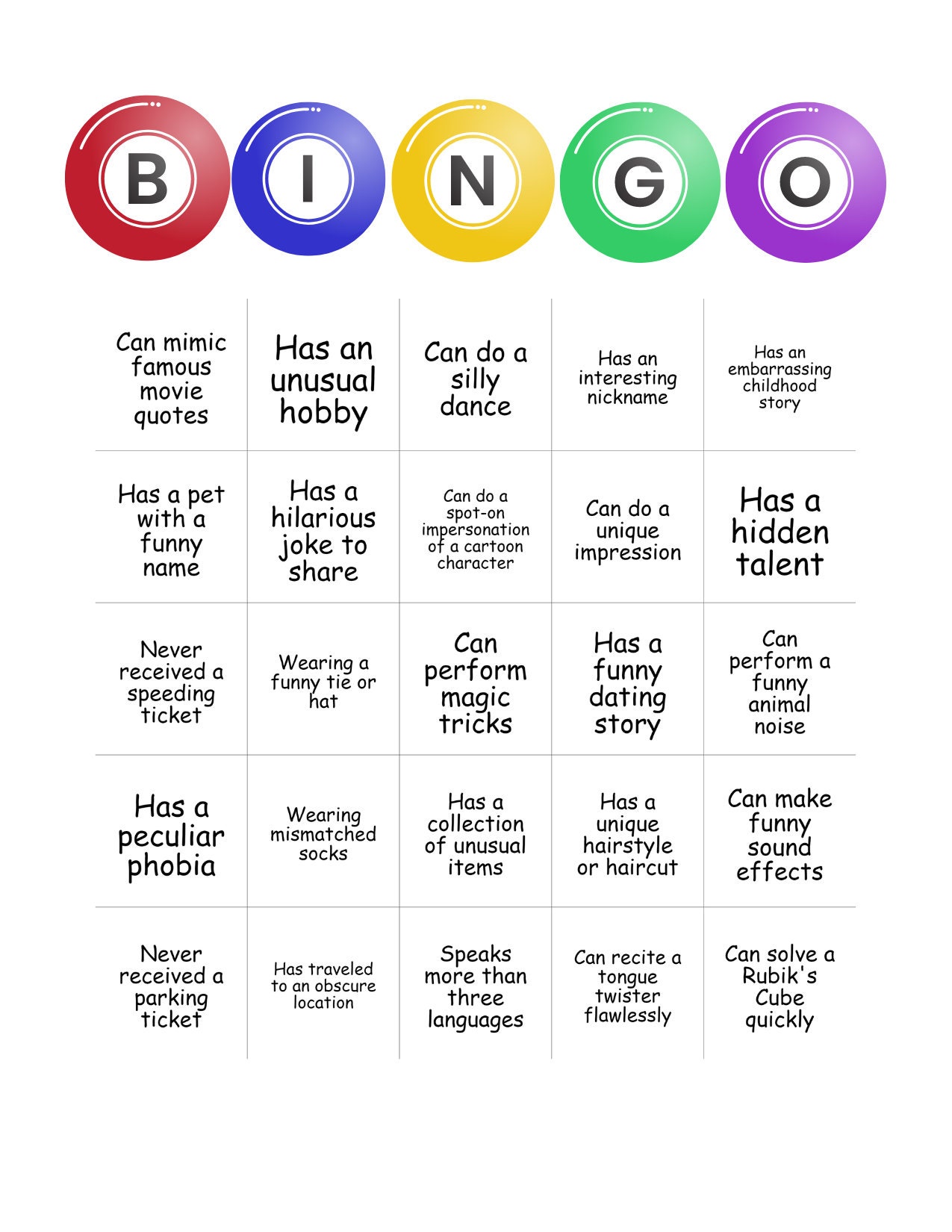 HUMOROUS ICEBREAKER / NETWORKING Bingo Card digital Download/ Print at ...