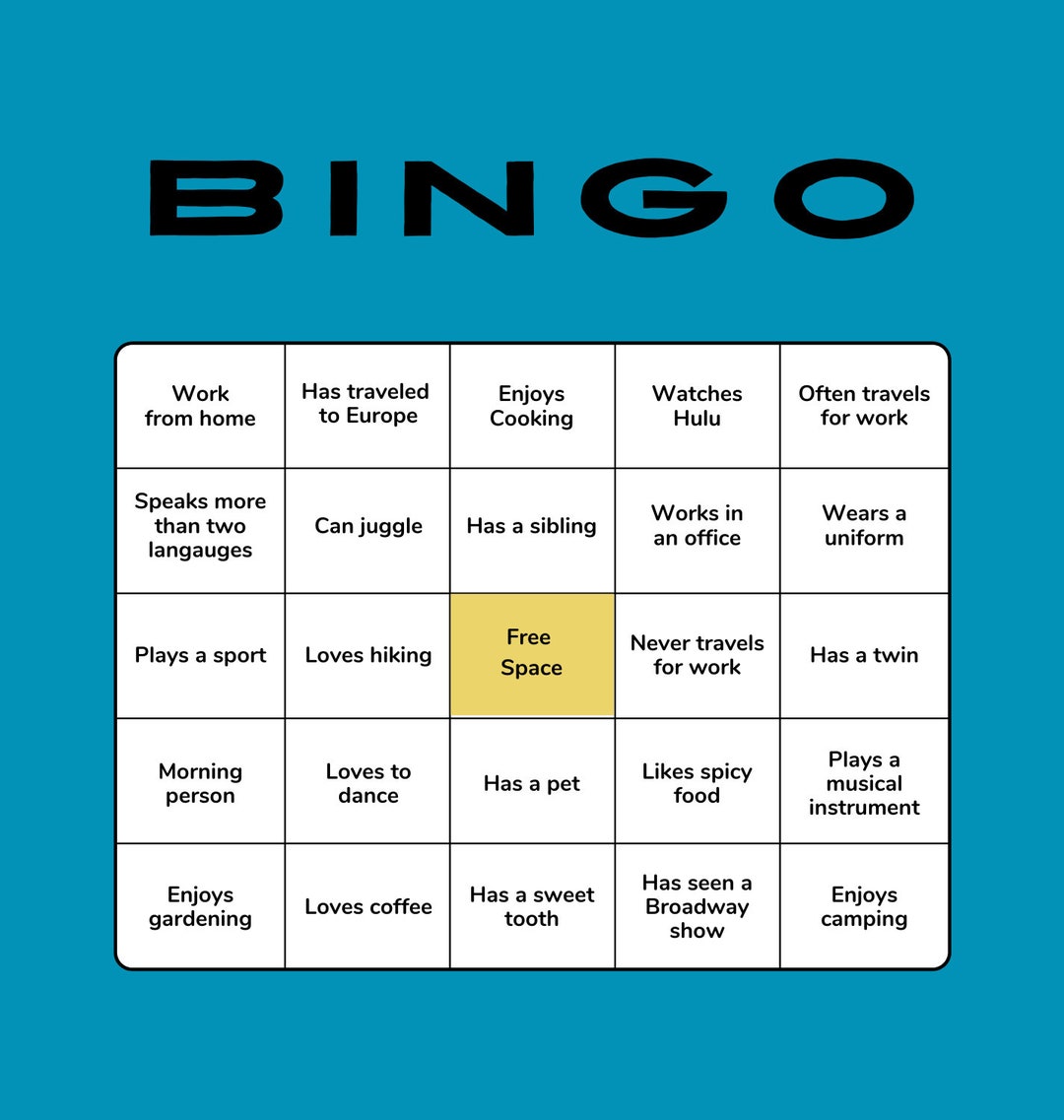 ICEBREAKER / NETWORKING BINGO Card digital Download/ Print at - Etsy