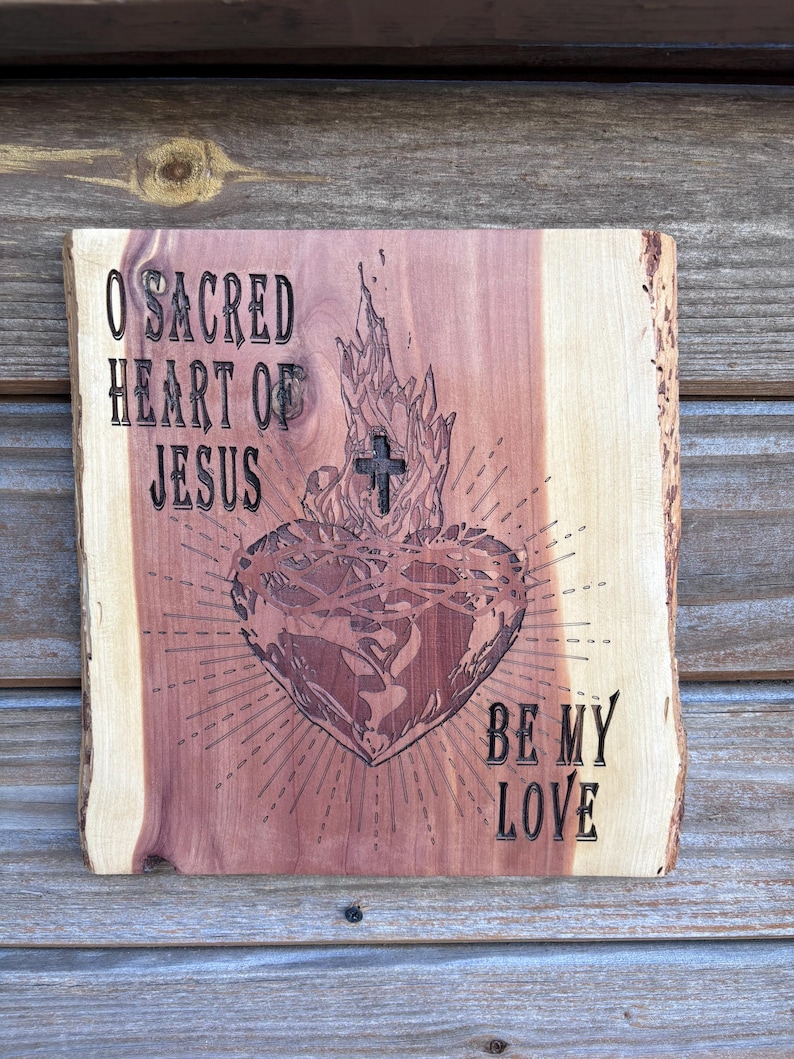 Sacred Heart of Jesus Wood Engraving With Prayer - Etsy