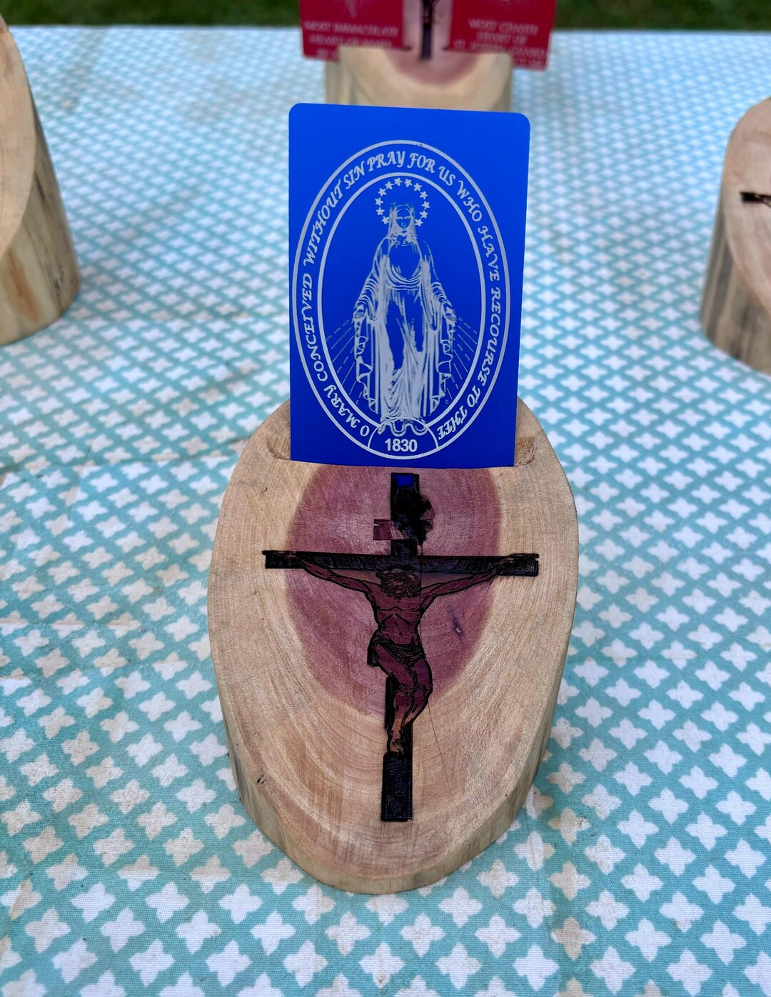 Wood Engraved Sacred Alter & Holy Card Holder With Card of Choice ...