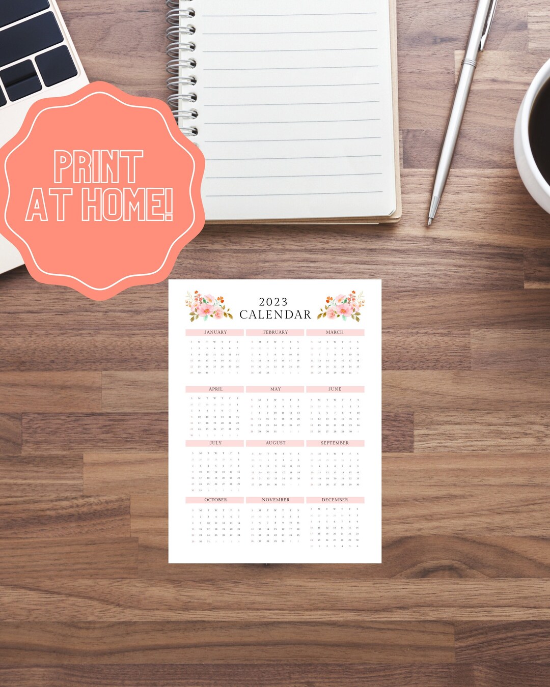 A4 2023 12 Month Calander - Print at Home PDF - Etsy