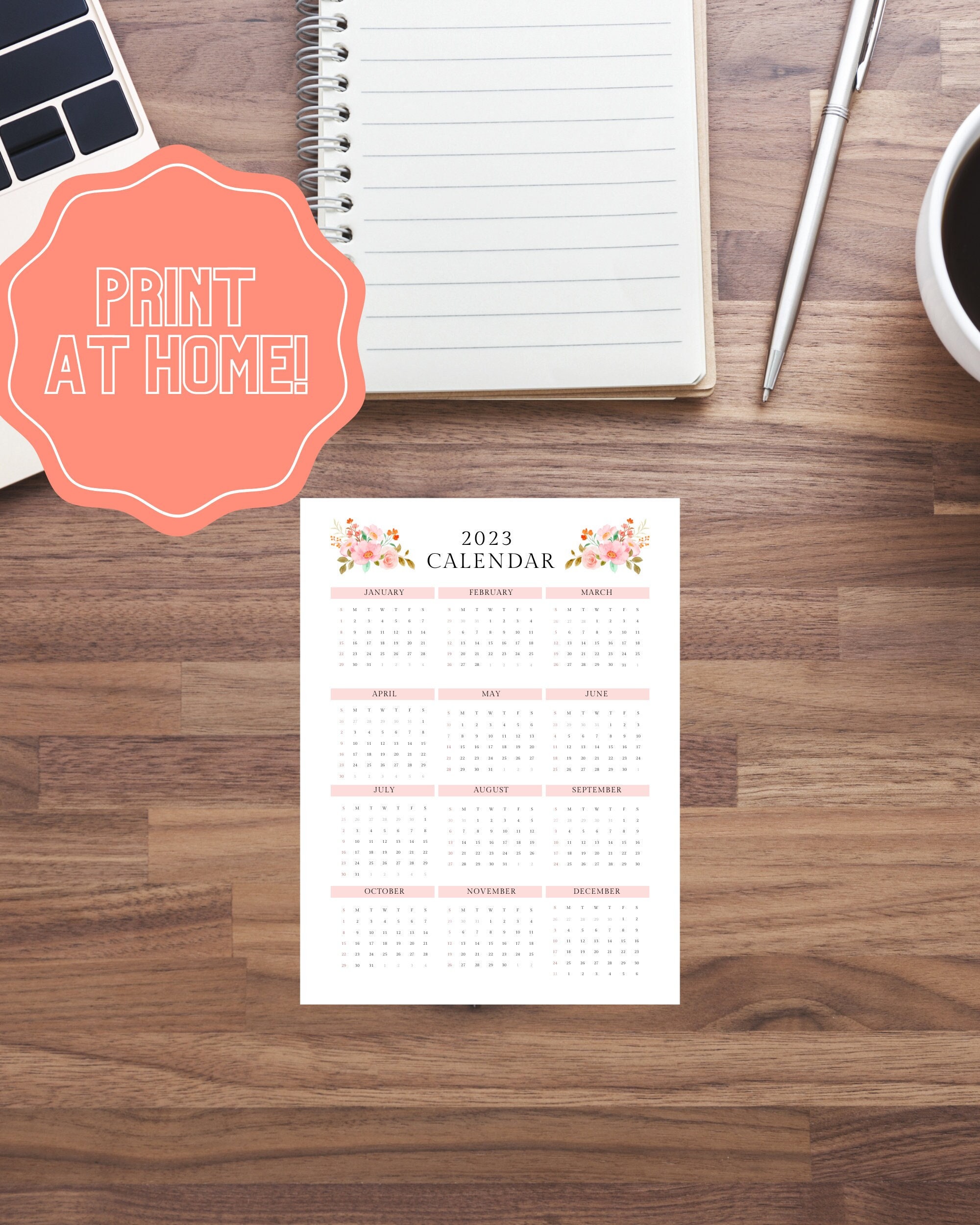 A4 2023 12 Month Calander - Print at Home PDF - Etsy