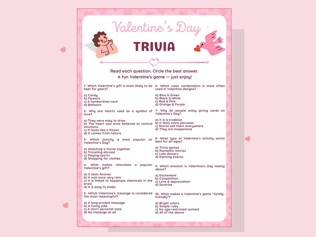 Valentine Trivia Game Printable | Fun Valentine Activity for Kids ...