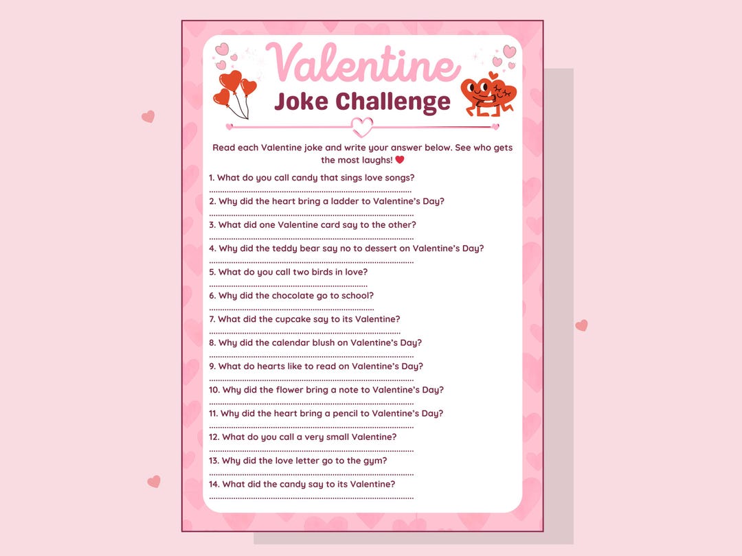 Valentine Joke Challenge Printable – Fun Valentine’s Day Jokes Game for ...