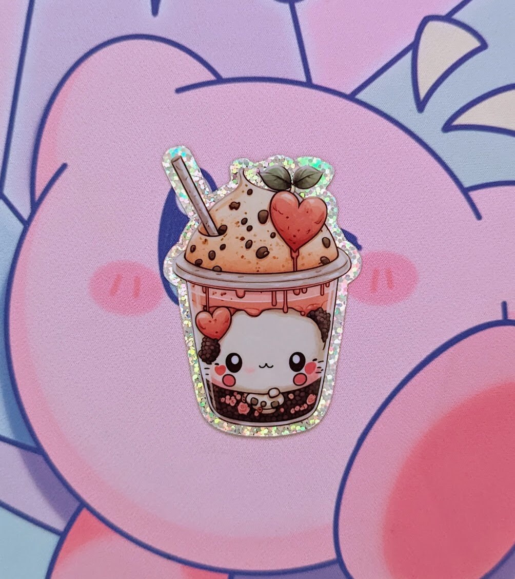 Kawaii Cute Boba Glitter Sticker - Etsy