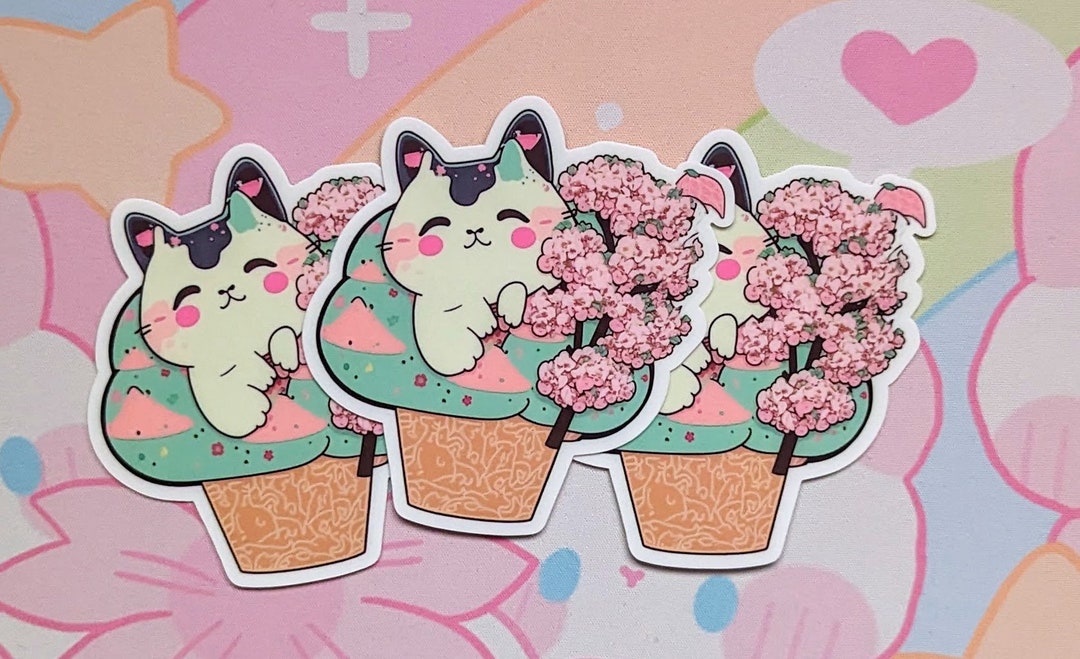Sakura Cat Sticker - Etsy