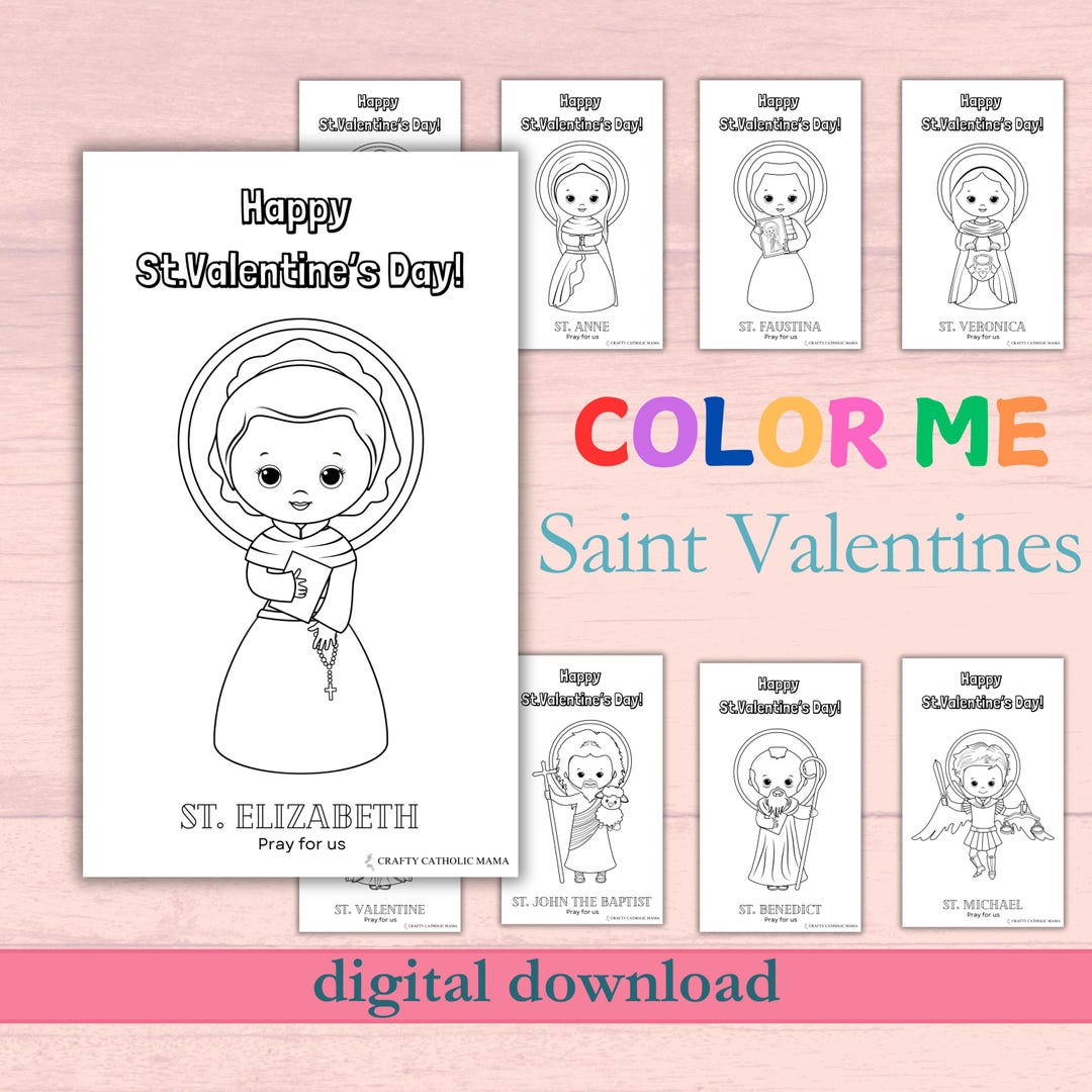 Digital Catholic Saint Valentines to Color; St. Valentine’s Day Cards ...