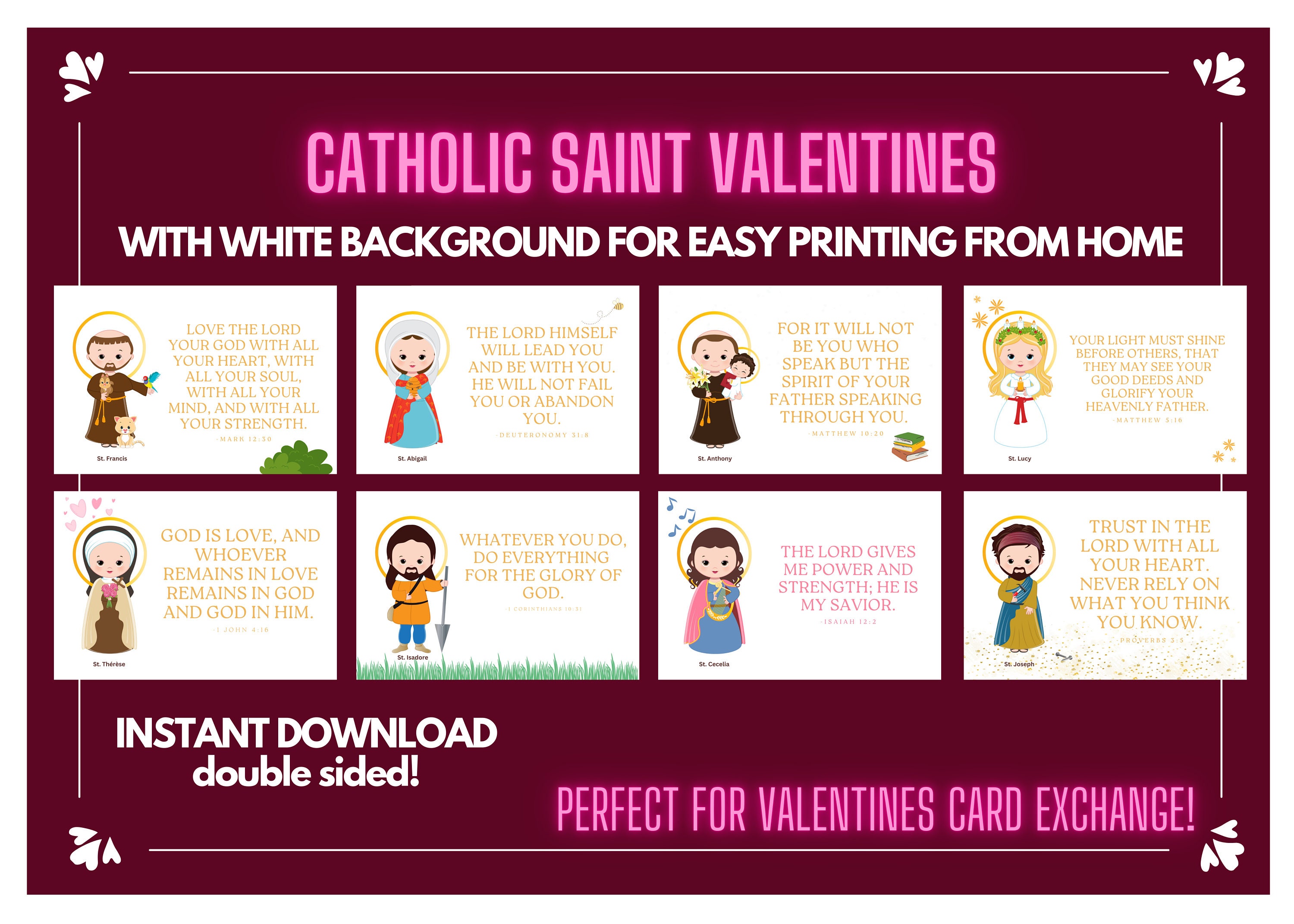 Printable Catholic Saint Valentines With White Background for Easy ...