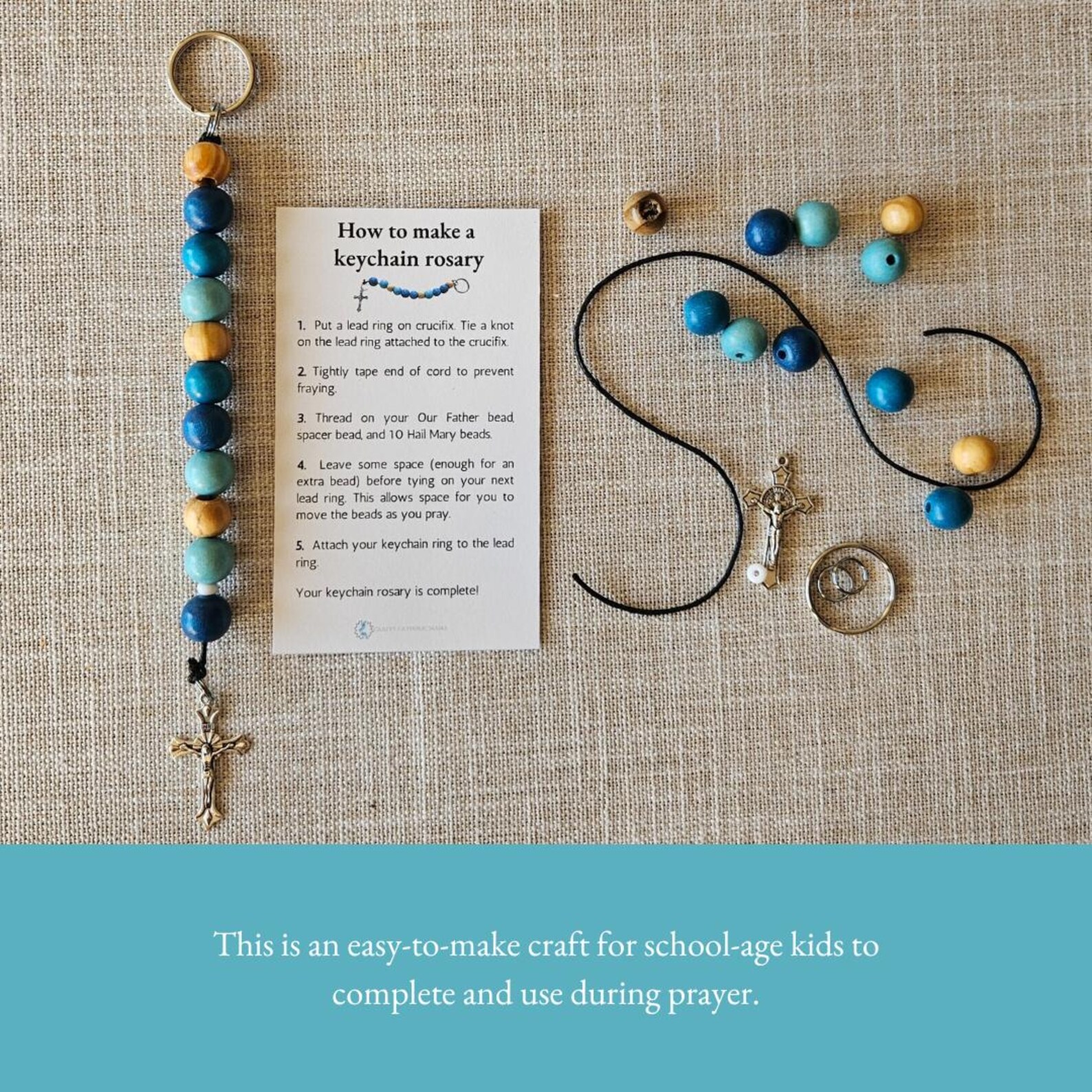 Wooden Decade Rosary Kit, All Saints Day Party Craft, Mary Keychain ...