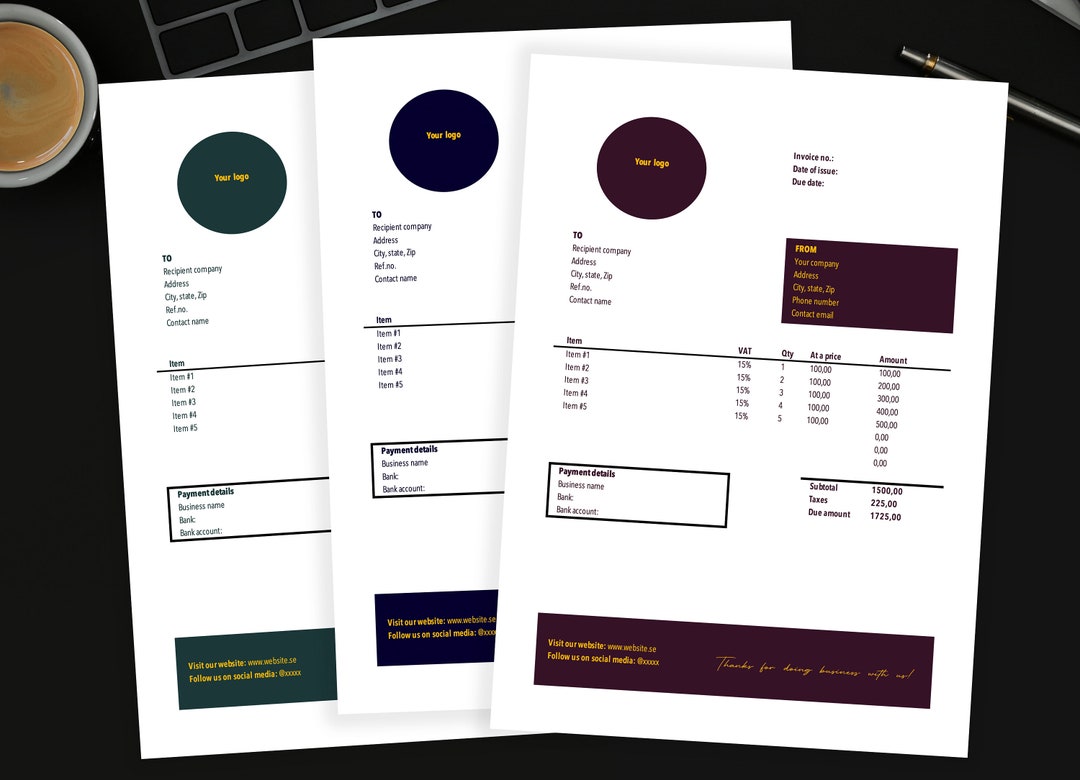 Editable Excel Invoice Template Ready With Formulas, US & A4 Format ...