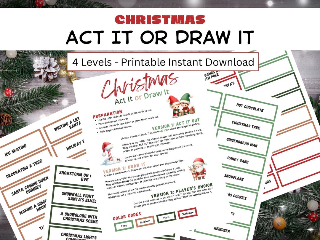 Christmas Act It or Draw It Game, Printable Instant Digital Download ...