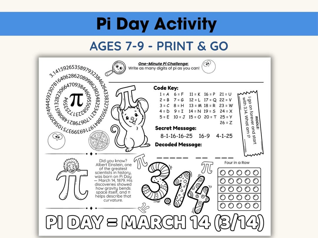 Pi Day Math Printable Kids Activity, Early Finisher Worksheet, No Prep ...