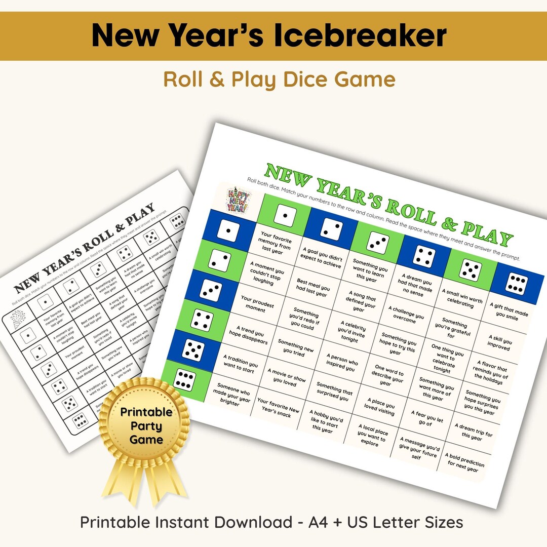 New Year’s Roll & Play Game, Fun Family Icebreaker, Printable New Year ...