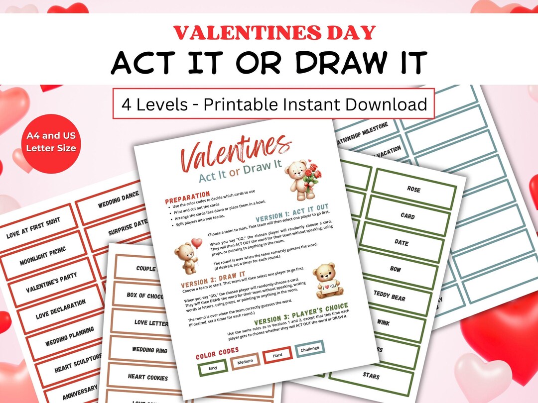 Valentines Day Act It or Draw It Game, Printable Party Game, Family or ...