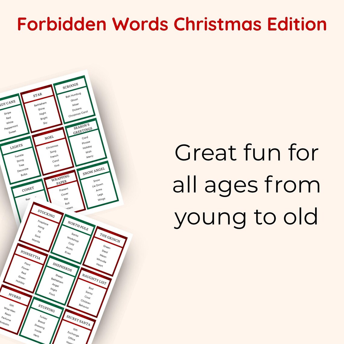Christmas Forbidden Words Game Printable – 135 Holiday Prompt Cards ...