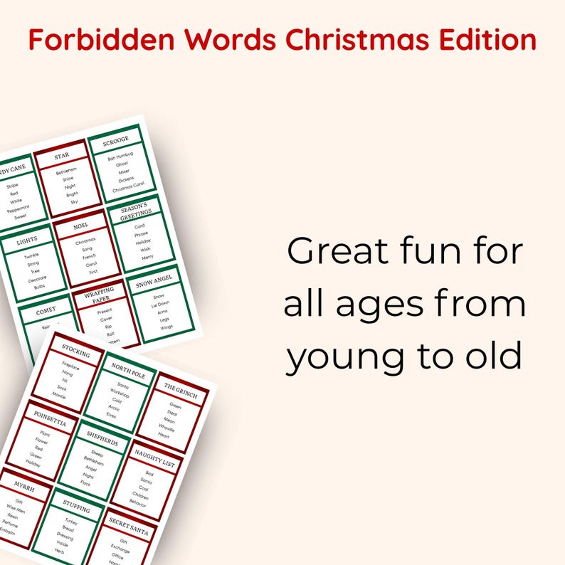 Christmas Forbidden Words Game Printable – 135 Holiday Prompt Cards ...
