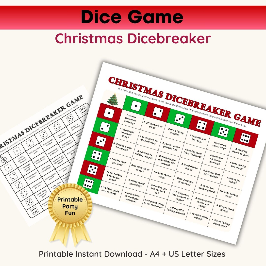 Christmas Dicebreaker Game Printable, Holiday Conversation Starter, 2 ...