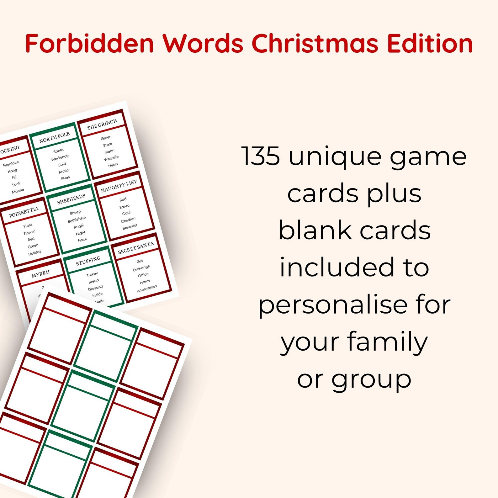 Christmas Forbidden Words Game Printable – 135 Holiday Prompt Cards ...