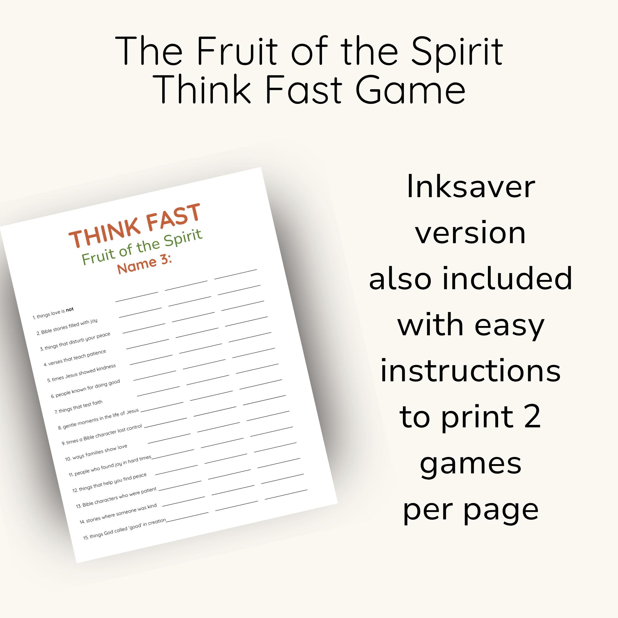 Printable Fruit of the Spirit Think Fast Game, Christian Party Game for ...