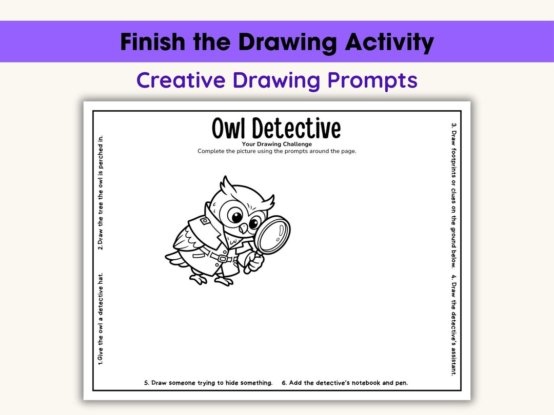 Finish the Picture Worksheet for Kids, Drawing Prompts Activity, Early ...