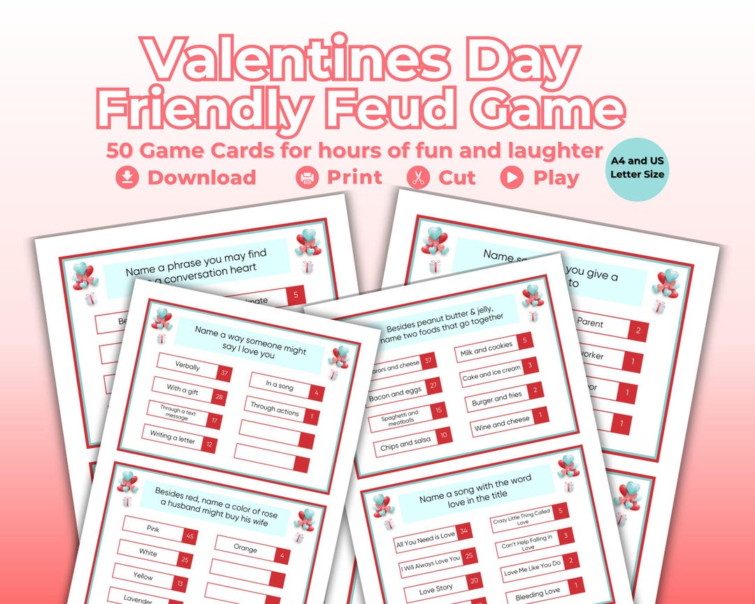 Valentines Friendly Feud Game, Printable Digital Download for Family ...
