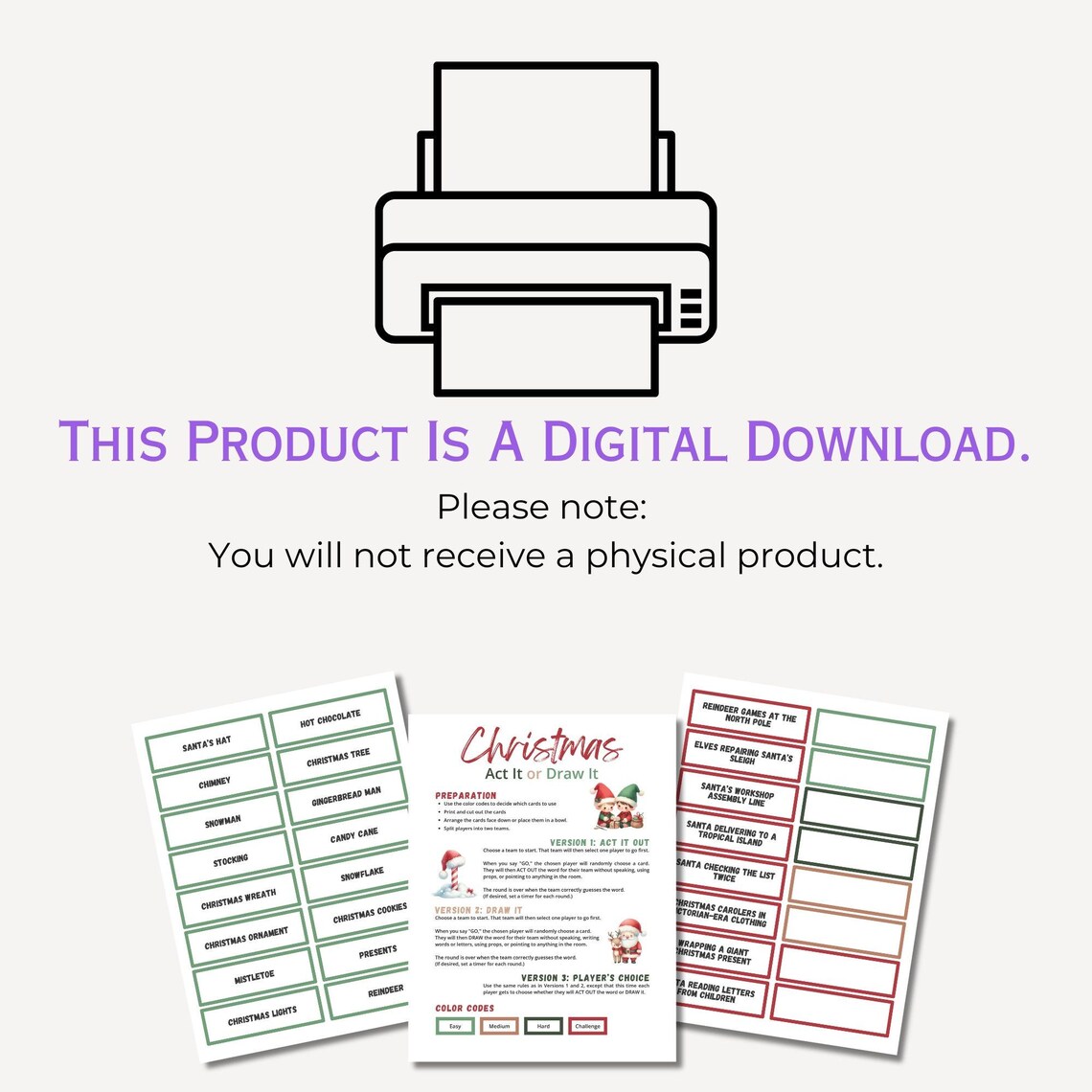 Christmas Act It or Draw It Game, Printable Instant Digital Download ...