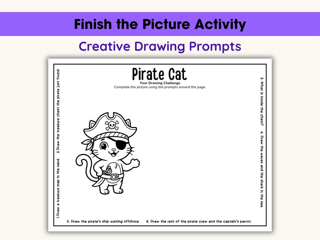 Finish the Picture Worksheet for Kids, Drawing Prompts Activity, Early ...